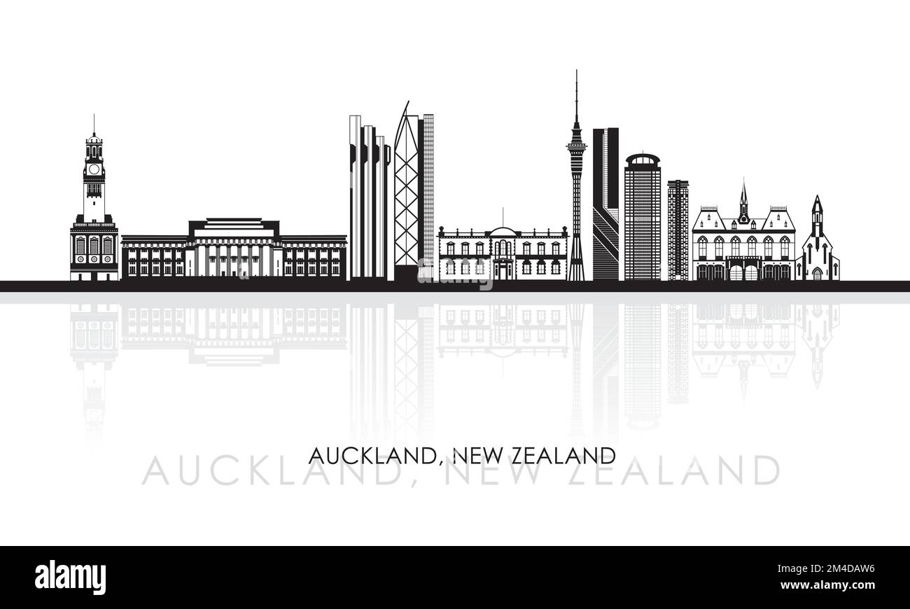 Silueta Skyline Panorama De La Ciudad De Auckland Nueva Zelanda