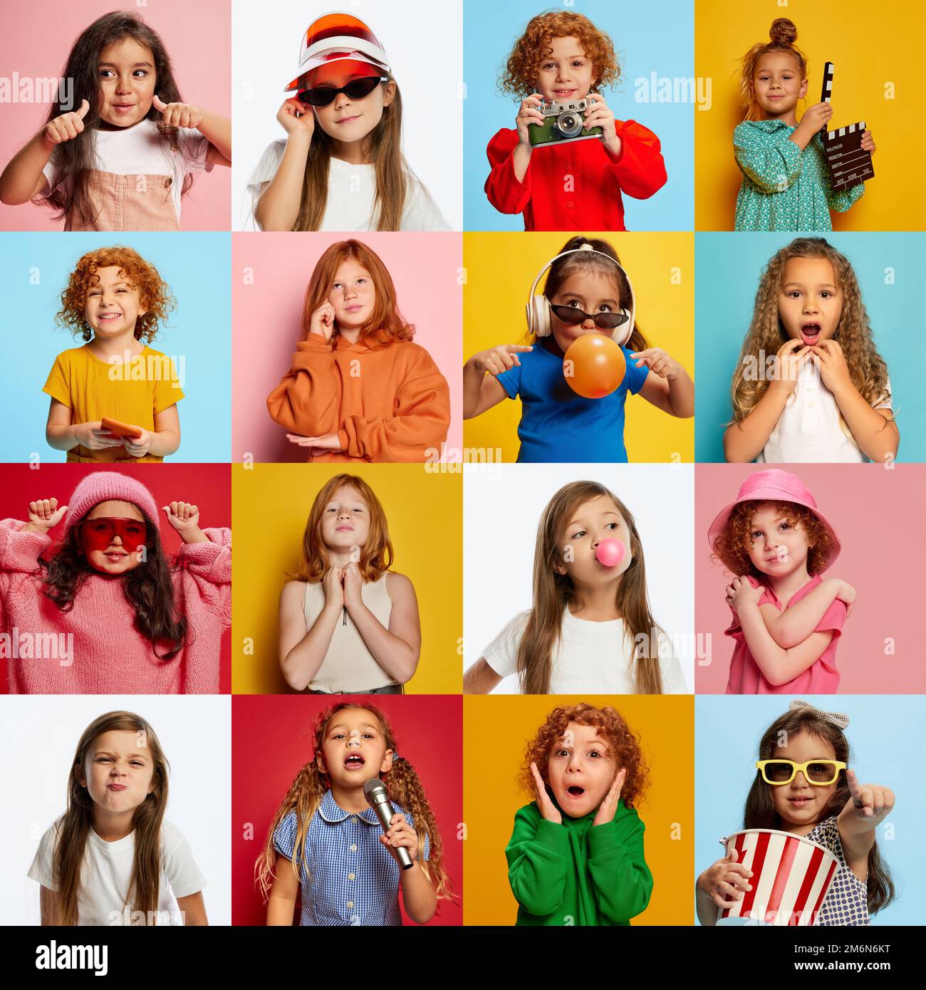 Collage. Retratos de chicas emocionales lindas, niños que muestran ... Collage. Retratos de chicas emocionales lindas, niños que muestran ...