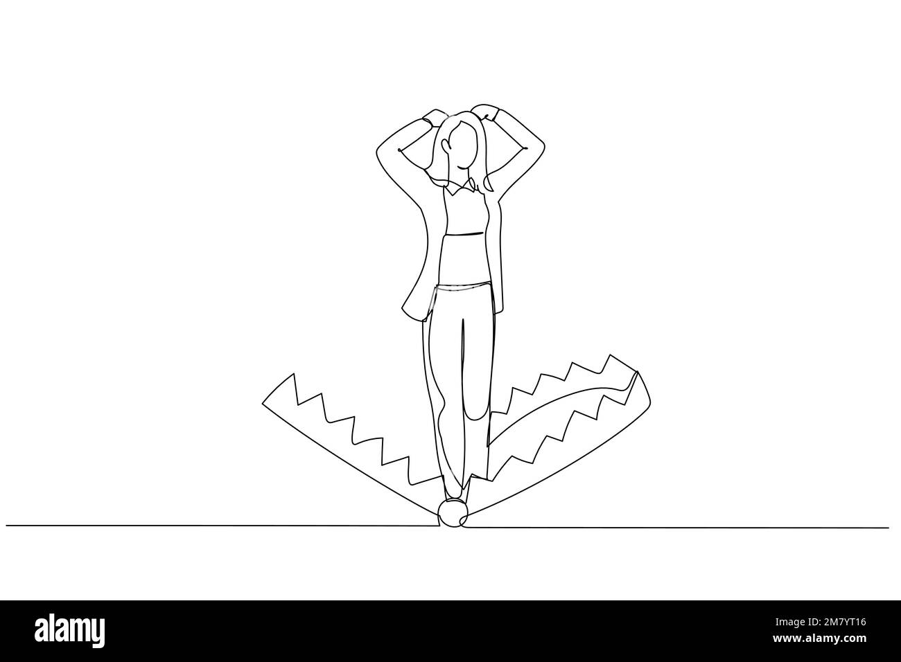 Caricatura De Mujer De Negocios De Pie Siendo Atrapado En La Metáfora