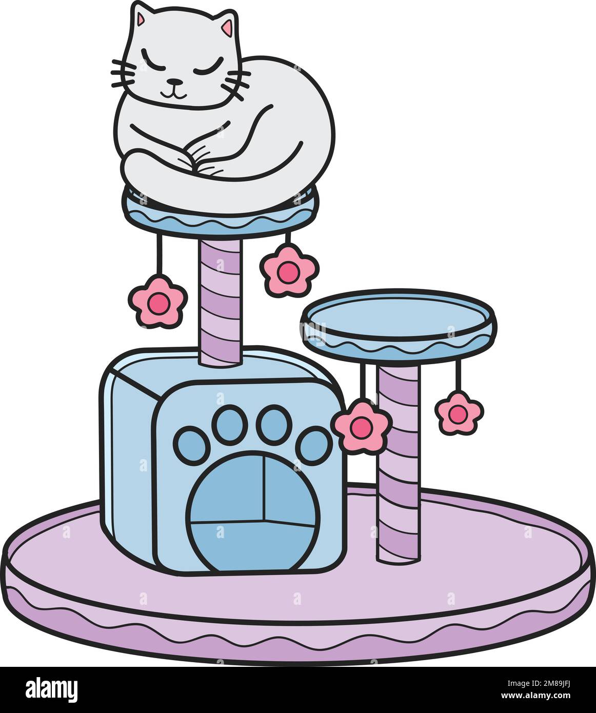 Gato Dibujado A Mano Con Gato Escalada Ilustración De Poste En Estilo