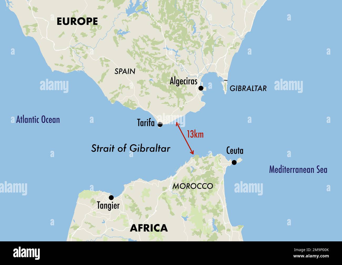 Mapa Del Estrecho De Gibraltar Que Muestra La Distancia Entre Europa Y