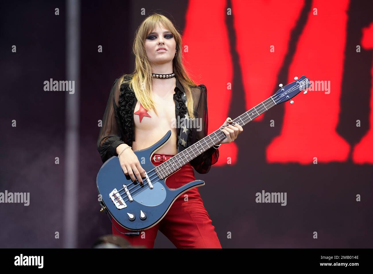 Victoria De Angelis Of Maneskin Performs On Day Four Of The Lollapalooza Music Festival On