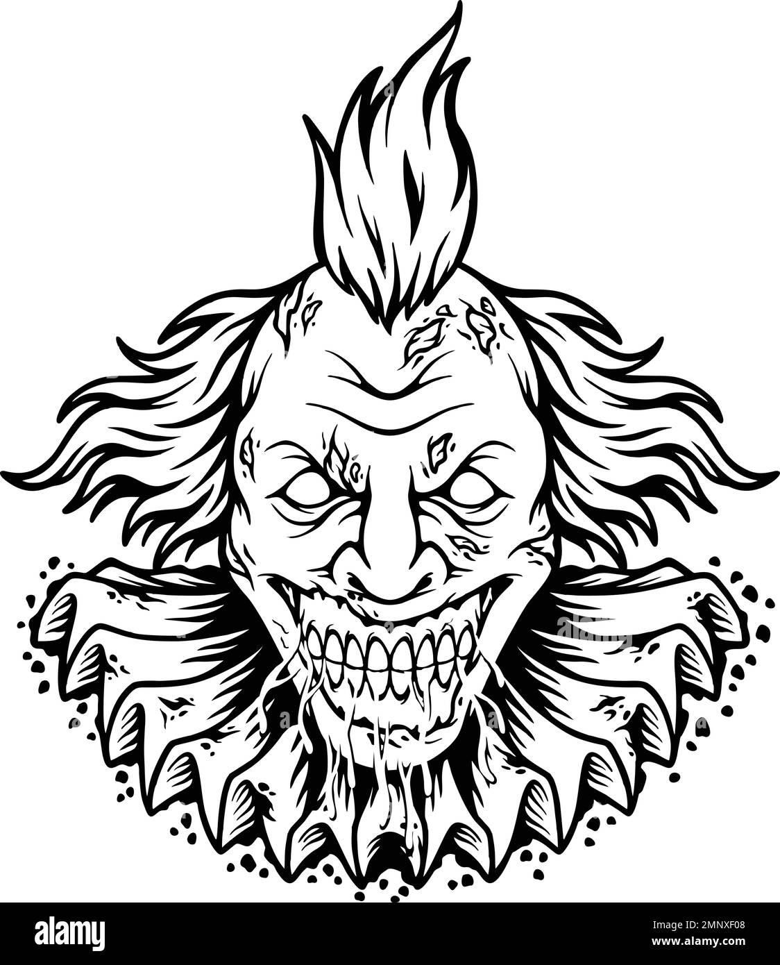 Scary Malvado Payaso Cabeza Dibujos Animados Logo Monocromo Ilustraciones Vectoriales Para Su