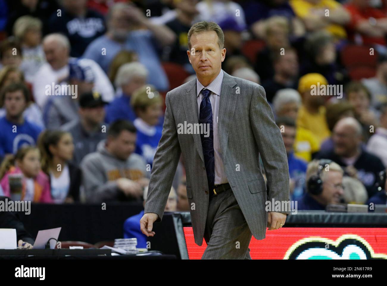 Drake head coach Ray Giacoletti looks on during the first half of an ...