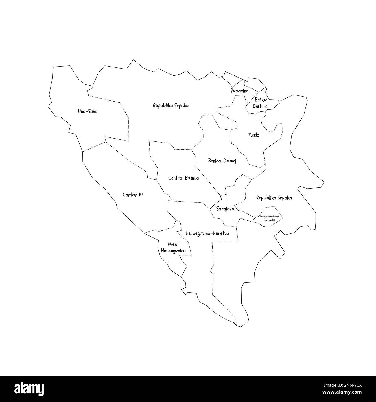 Bosnia Y Herzegovina Mapa Político De Las Divisiones Administrativas