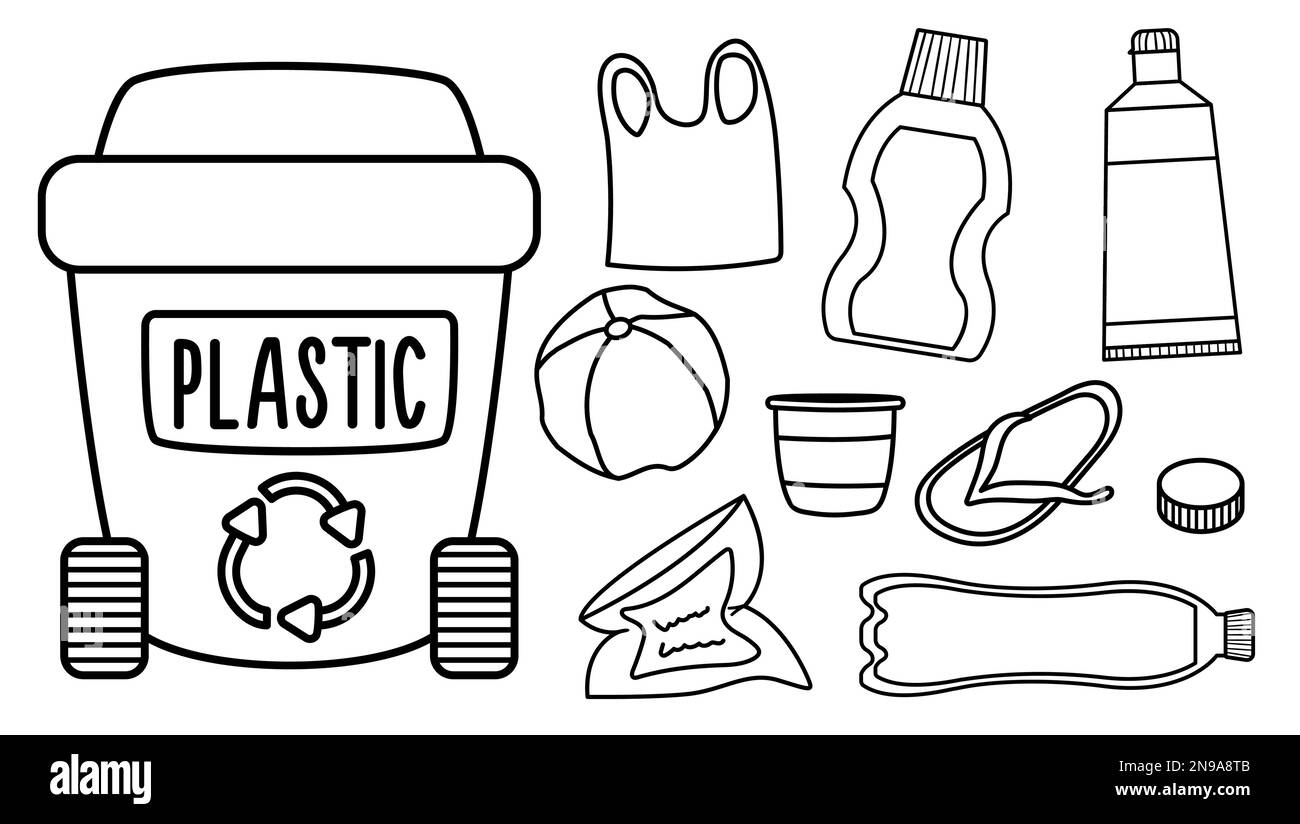 Cubo De Basura Blanco Y Negro Para Residuos De Plástico Con Diferente