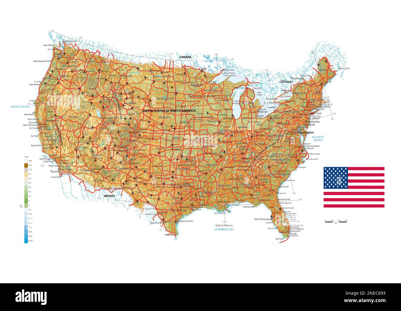Mapa Físico Y Político De Los Estados Unidos Archivo Postscript Encapsulado Eps 3507x2480