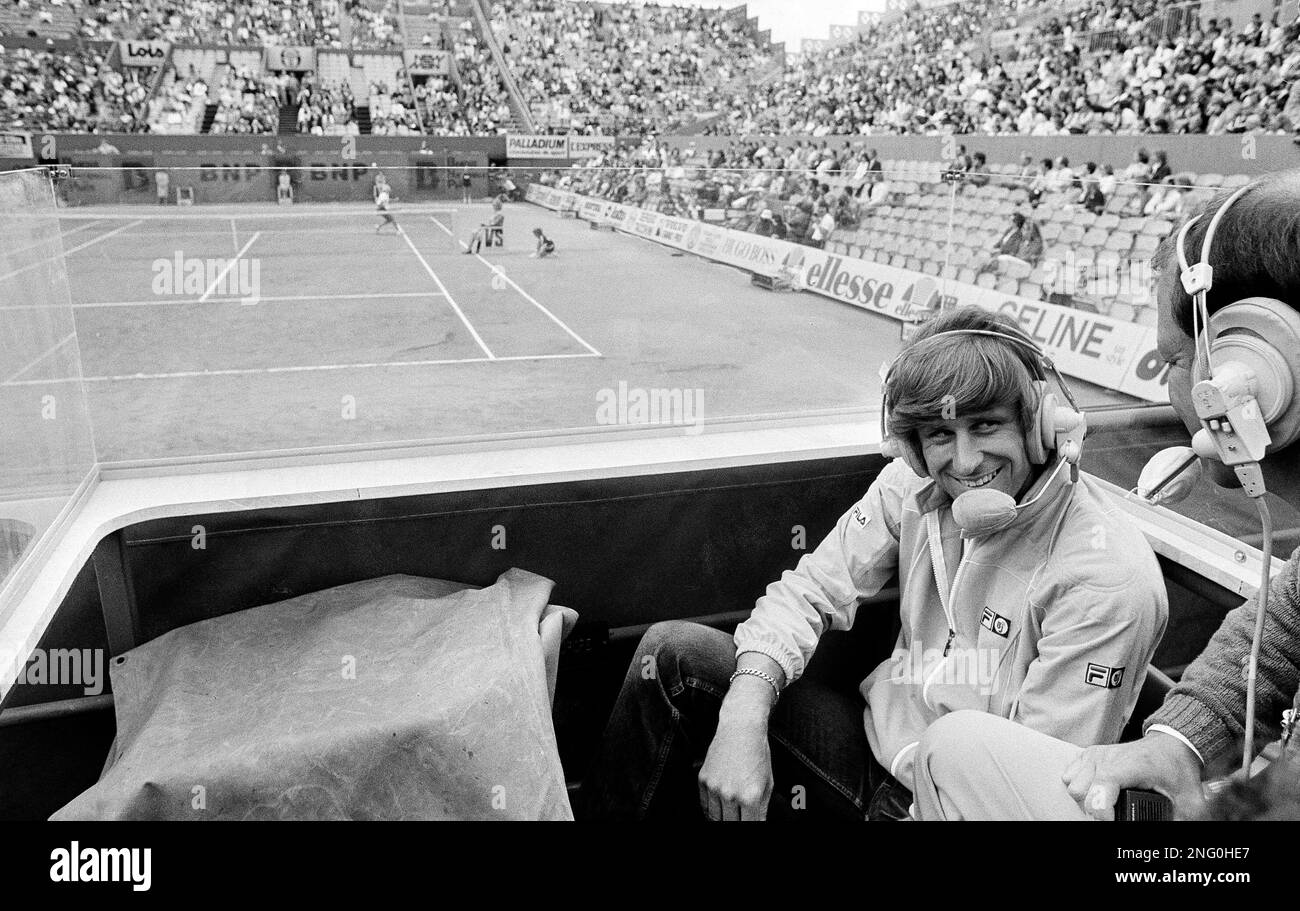 Former Swedish tennis star Bjorn Borg sports a headset as he starts a ...