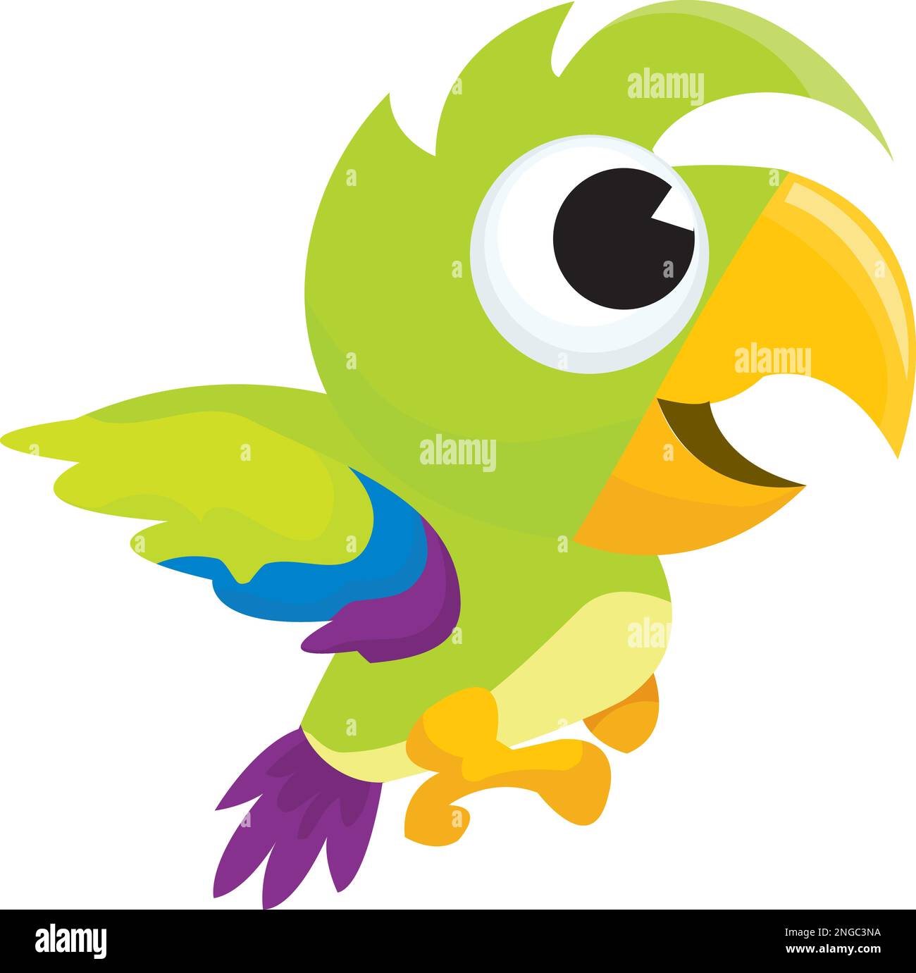 Una ilustración vectorial de dibujos animados de un loro verde lindo ...