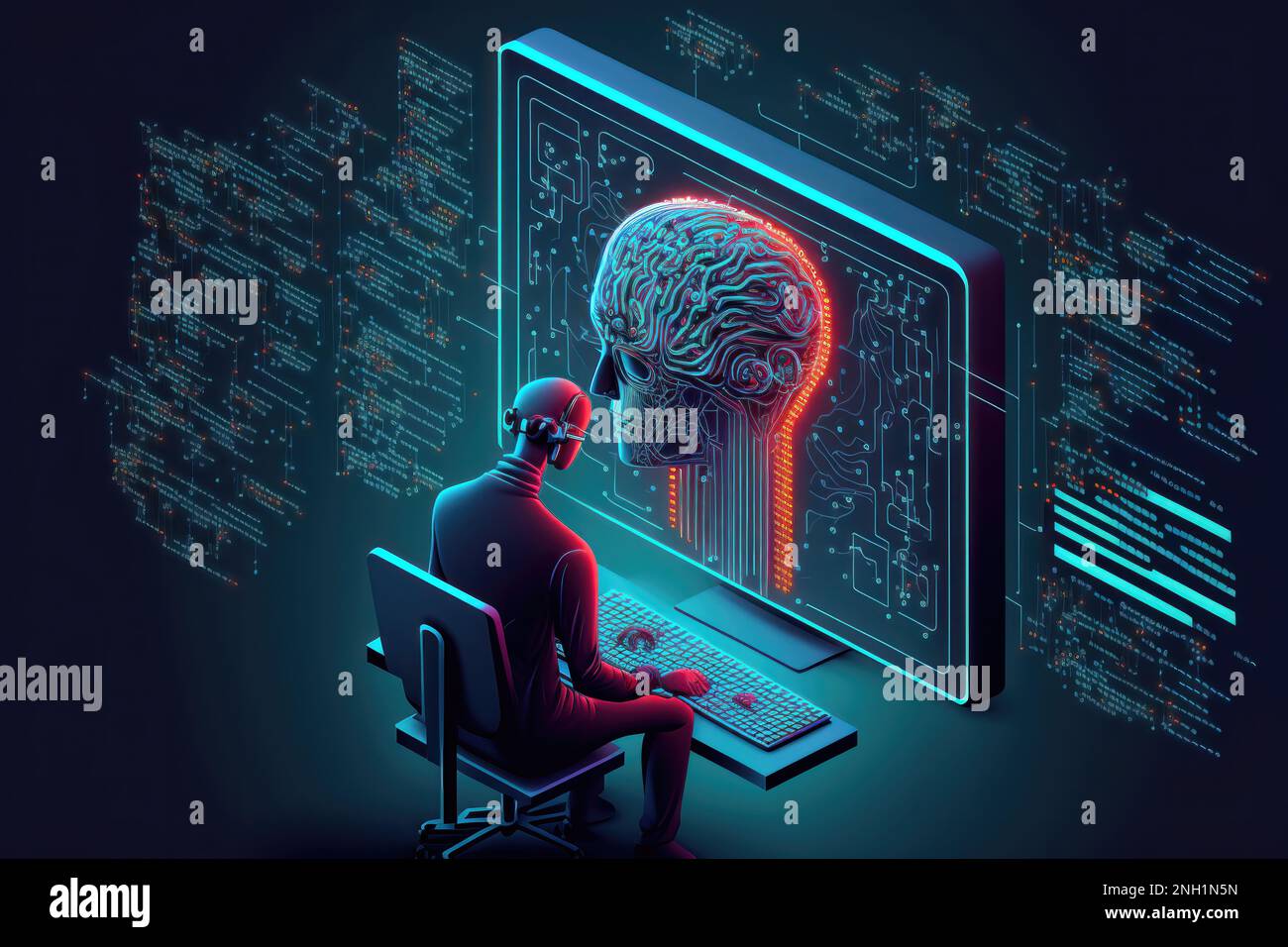 Un programador de computadoras trabajando duro en una computadora ...