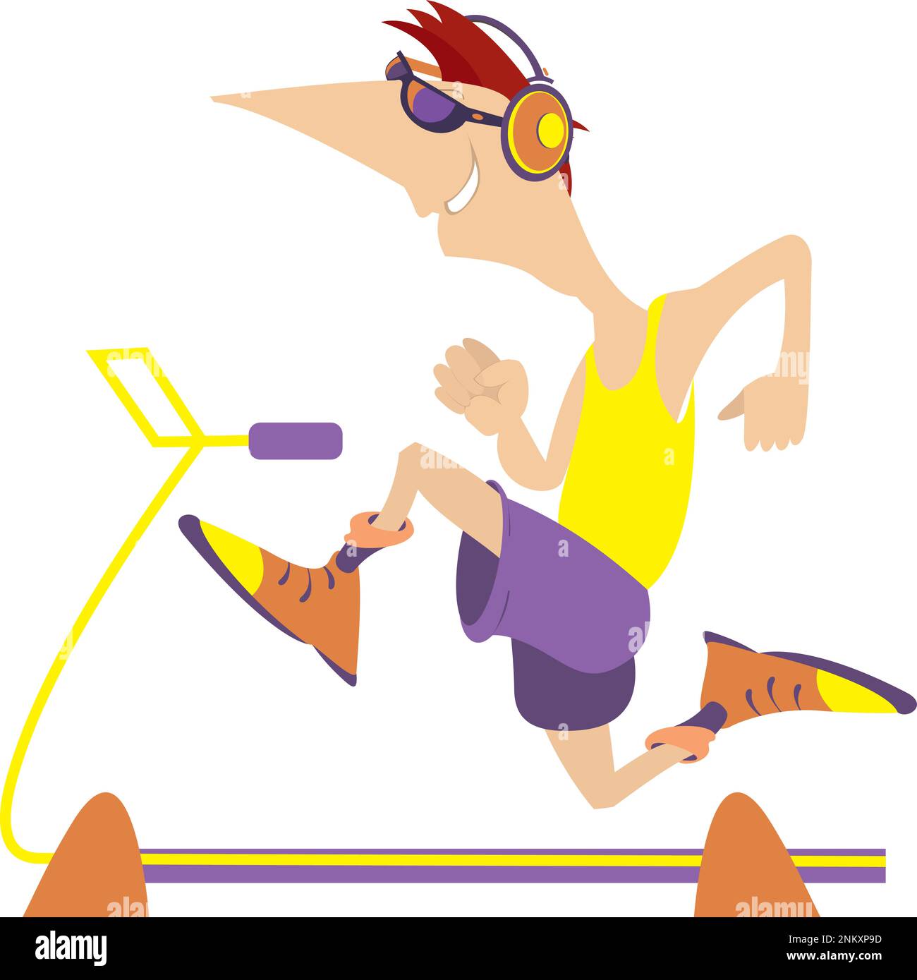 Hombre De Dibujos Animados Corriendo En Una Cinta De Correr Simulador
