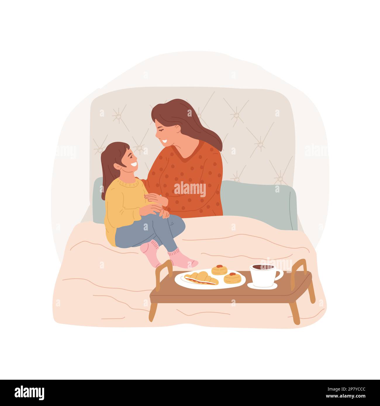 Servir El Desayuno En La Cama Aislado Ilustración Vectorial De Dibujos