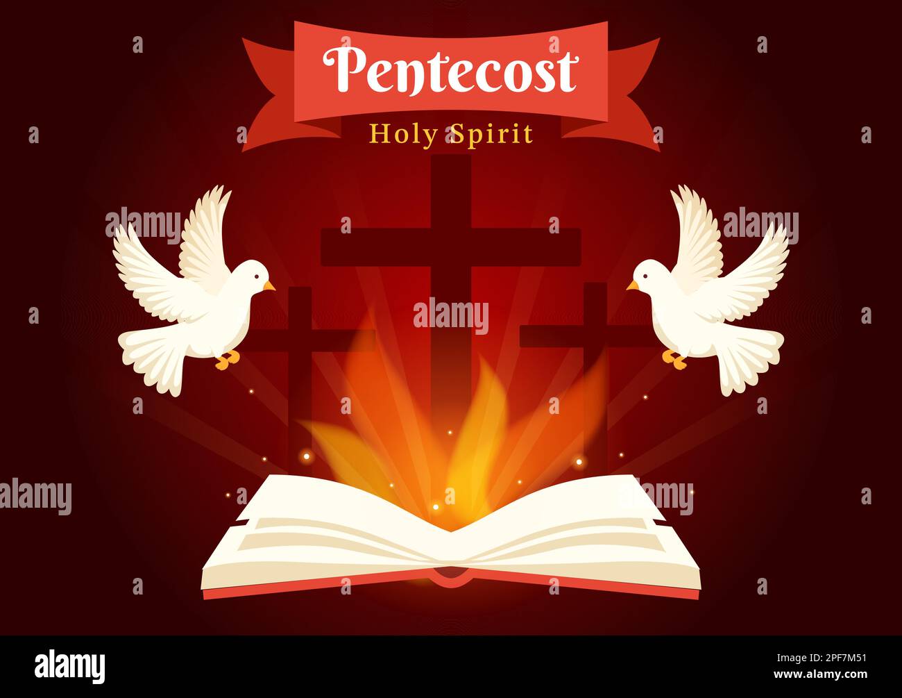 Ilustración Del Domingo De Pentecostés Con La Llama Y La Paloma Del Espíritu Santo En Católicos