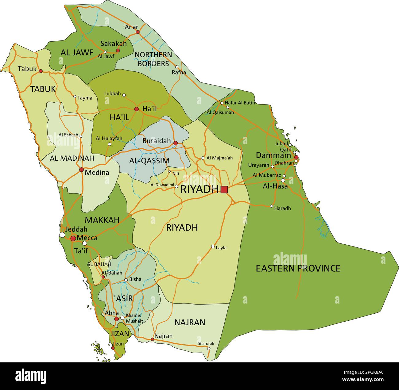 Mapa Político Editable Altamente Detallado Con Capas Separadas Arabia