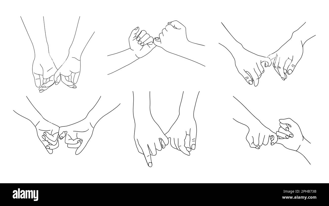 Pinky Promise Hands Vector Esquema Conjunto De Dibujo Imagen Vector De