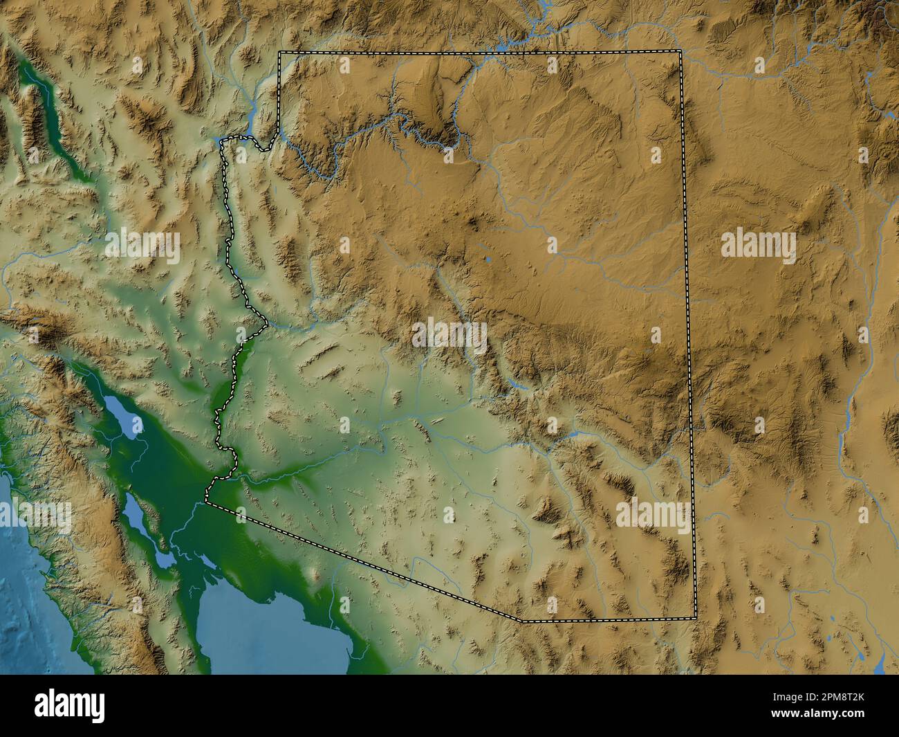 Arizona, estado de Estados Unidos de América. Mapa de elevación en ...