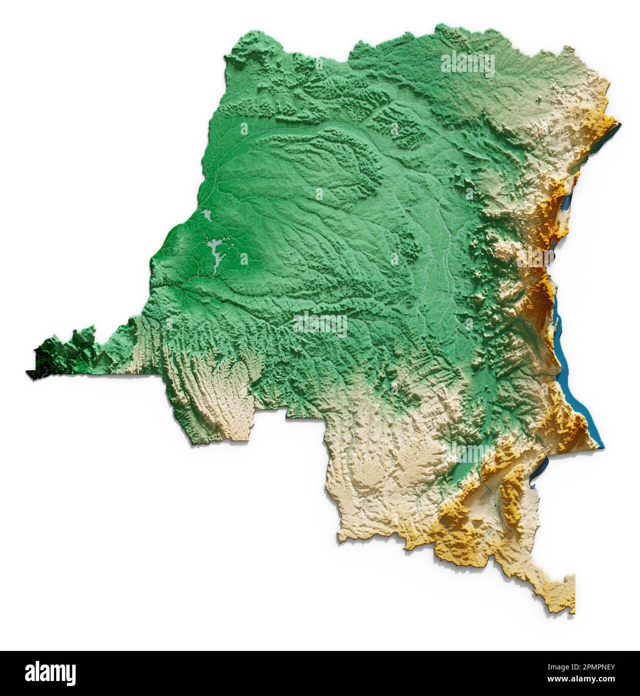 Dr Congo Representación Detallada En 3d De Un Mapa Sombreado De