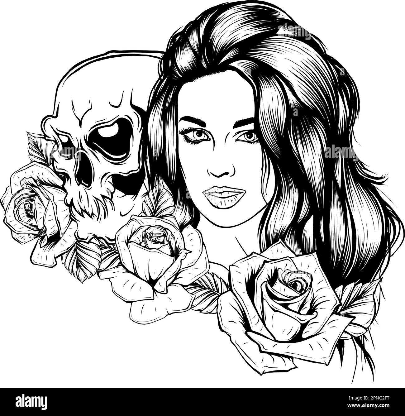 Vector Dibujado A Mano Ilustración Colorida De Skull Sugar Chica Cráneo