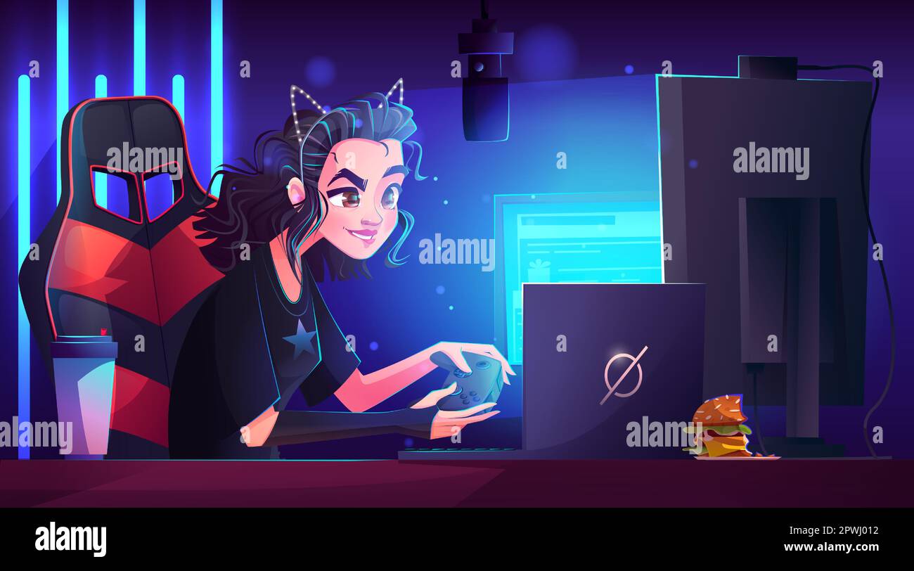 Fondo De Pantalla De Escritorio De Dibujos Animados De Chica Gamer