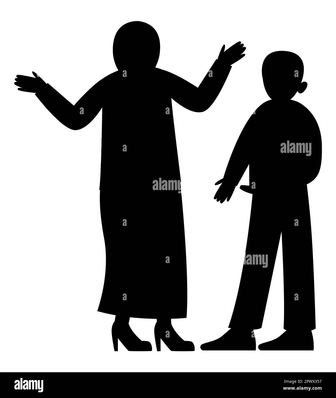 Silueta Negra De Una Madre Musulmana Regañando A Su Hijo Dentro De La Casa Vector Eps Imagen