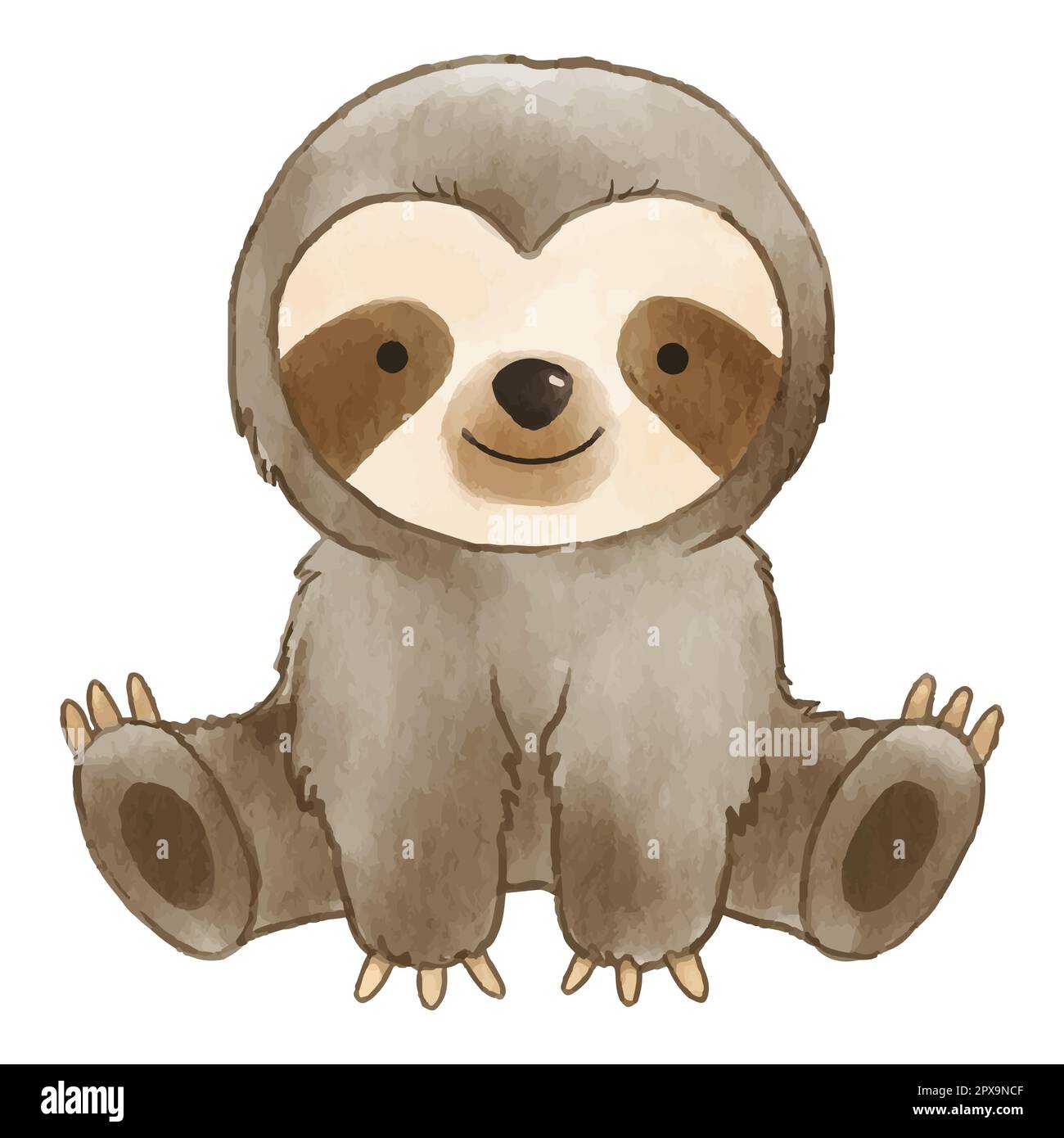 El oso perezoso está sentado. Diseño de pintura de acuarela. Lindo ...