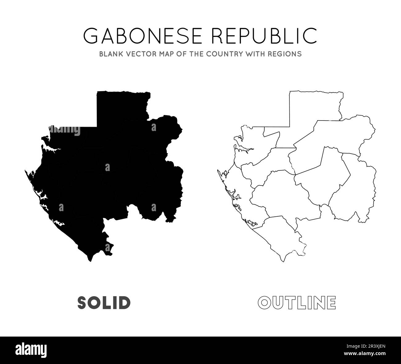 Gabón Mapa Mapa Vectorial En Blanco Del País Con Regiones Fronteras