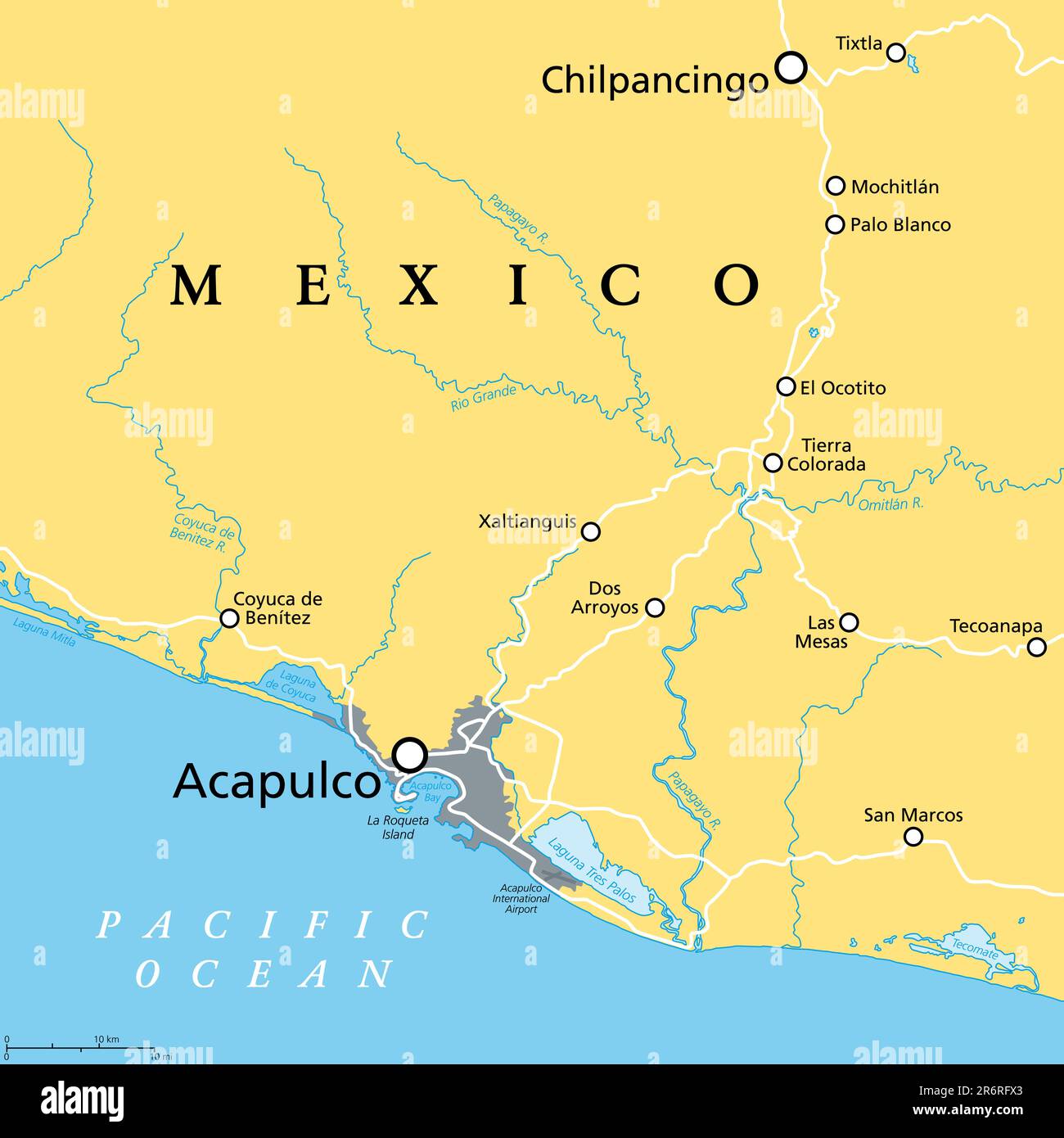 Acapulco y alrededores, mapa político. Acapulco de Juárez, ciudad y ... Acapulco y alrededores, mapa político. Acapulco de Juárez, ciudad y ...