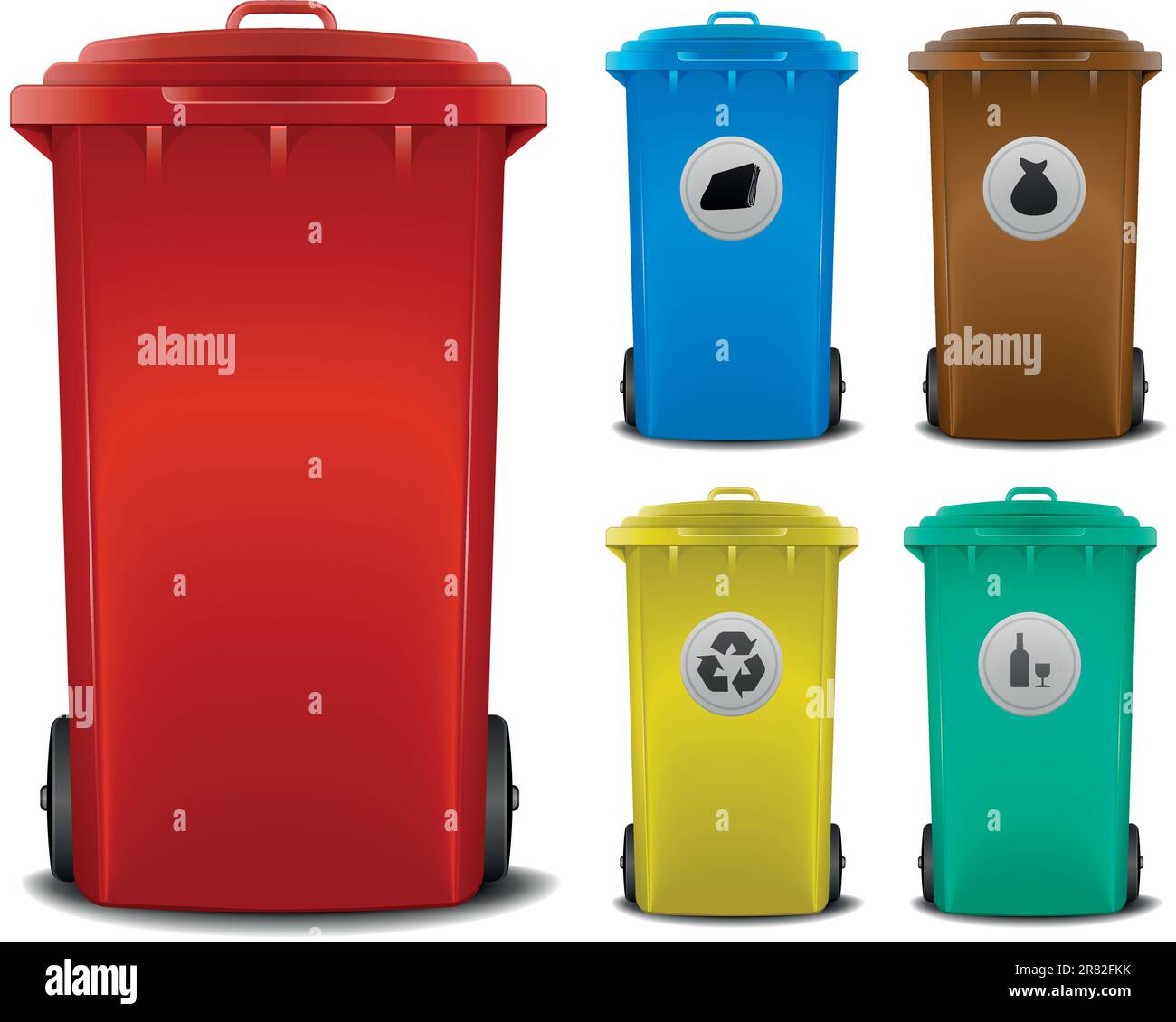 Ilustración Papeleras De Reciclaje Con Diferentes Colores Y Símbolos
