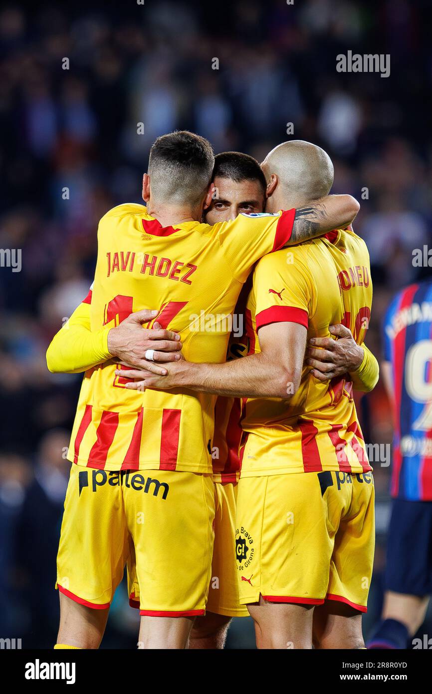 Barcelona Abr 10 Los Jugadores Del Girona Celebran El Resultado