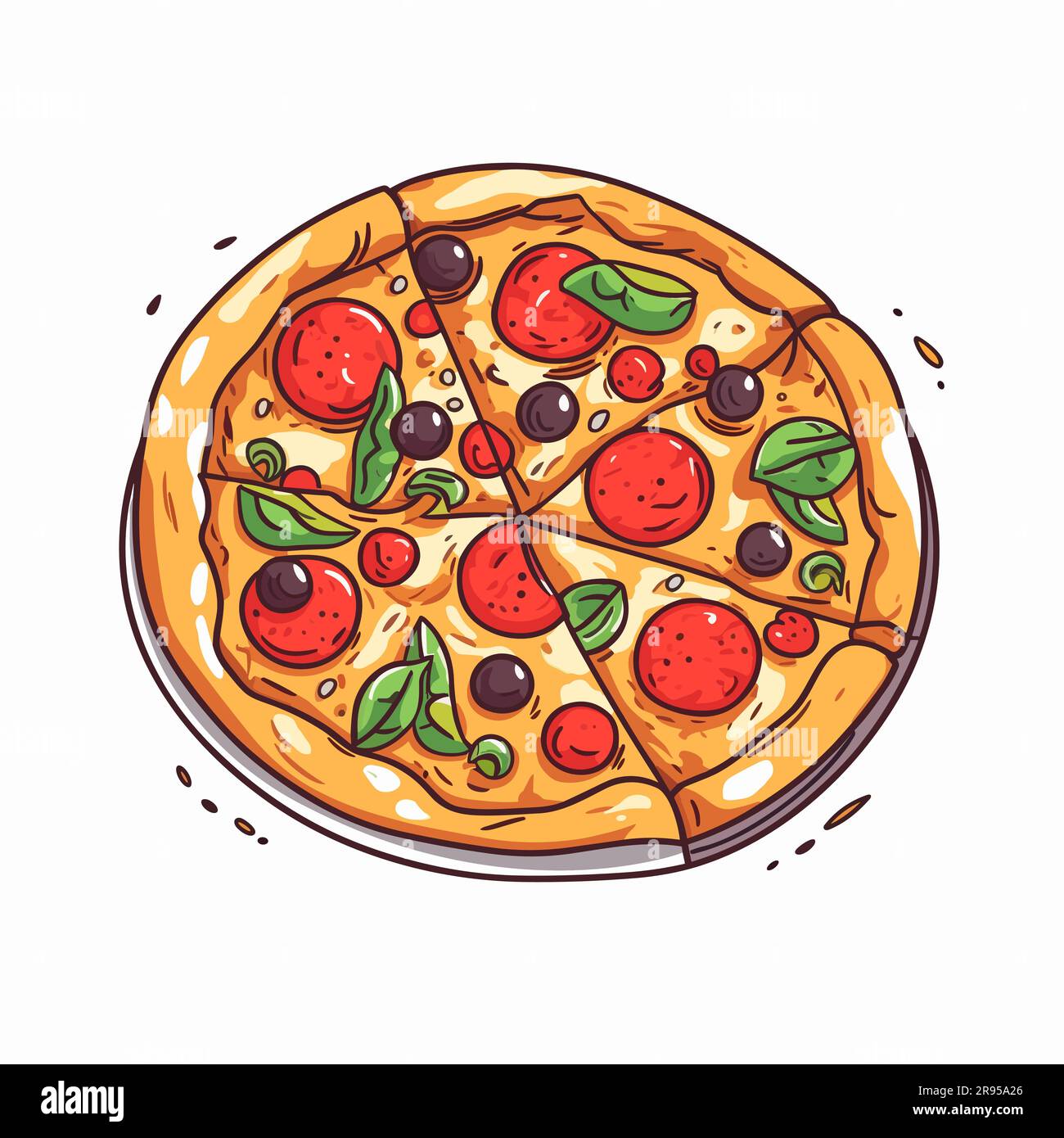 Pizza Italiana Pizza Dibujado A Mano Ilustración Vector Doodle Estilo