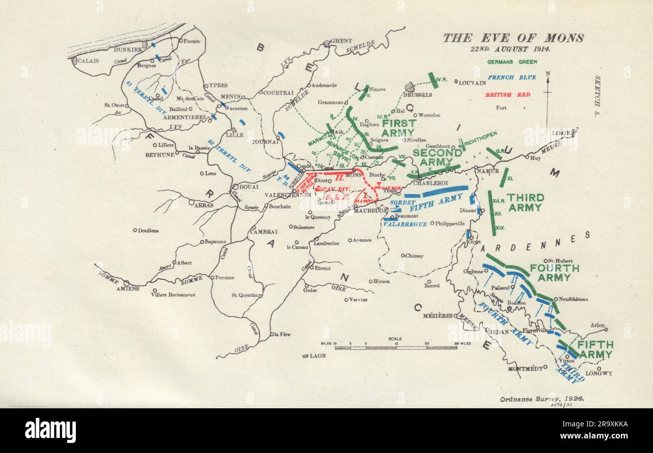 La víspera de la Batalla de Mons, 22ª. Agosto de 1914. Primera Guerra ...