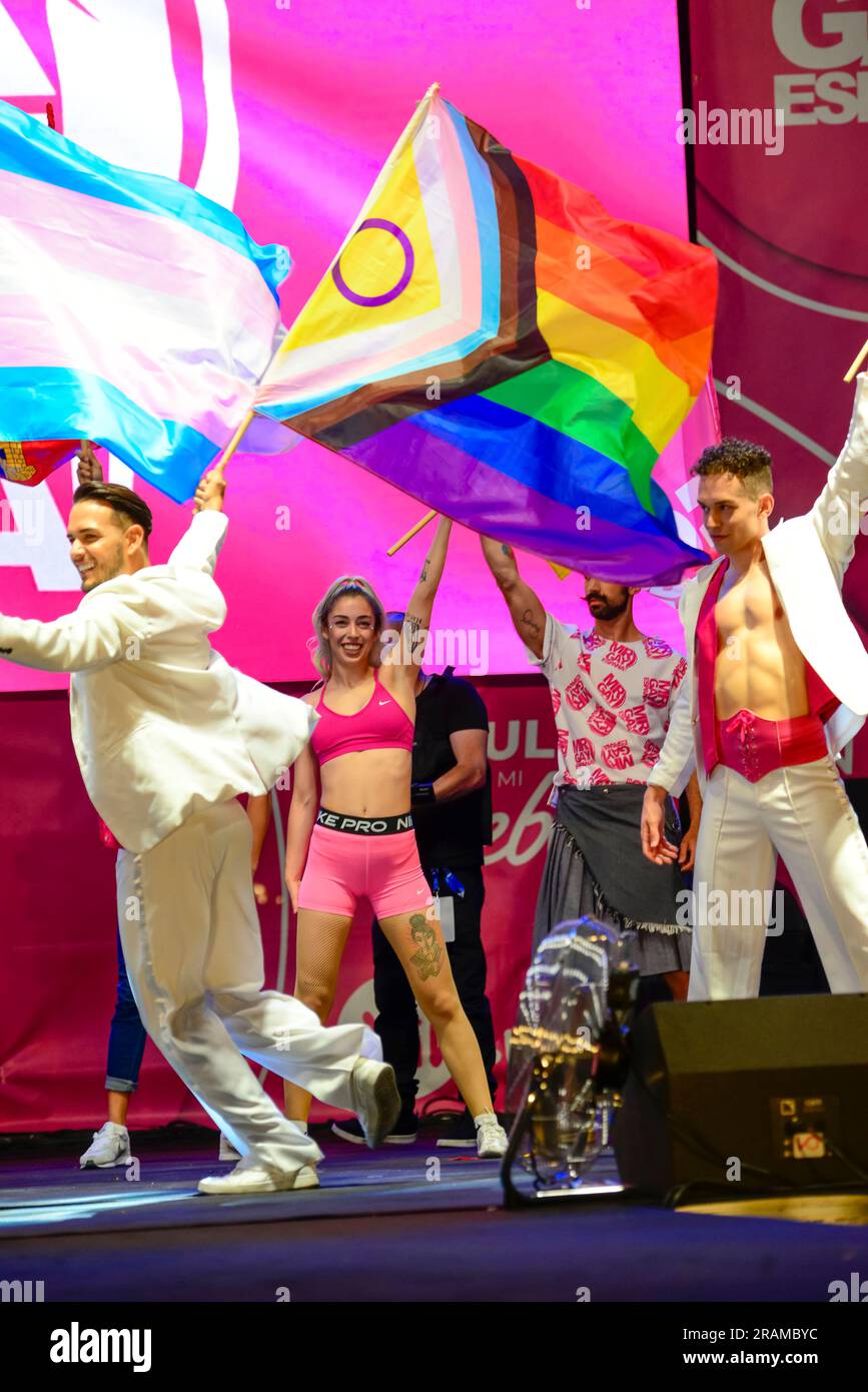 Bandera Del Orgullo Del Arco Iris Intersex En El Escenario Durante La