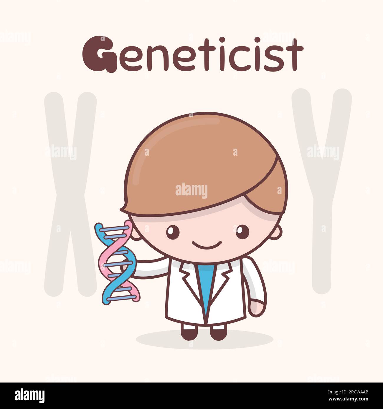 Lindos Personajes Chibi Kawaii Profesiones Del Alfabeto La Letra G Genetista Estilo Plano