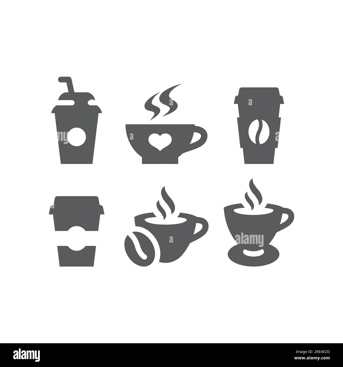 Taza De Café Y Para Ir Iconos Vectoriales Taza Caliente Con El Corazón Y El Grano De Café Café