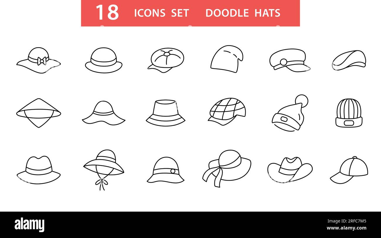 Los iconos de doodle de los tipos de sombrero establecen diferentes ... Los iconos de doodle de los tipos de sombrero establecen diferentes ...