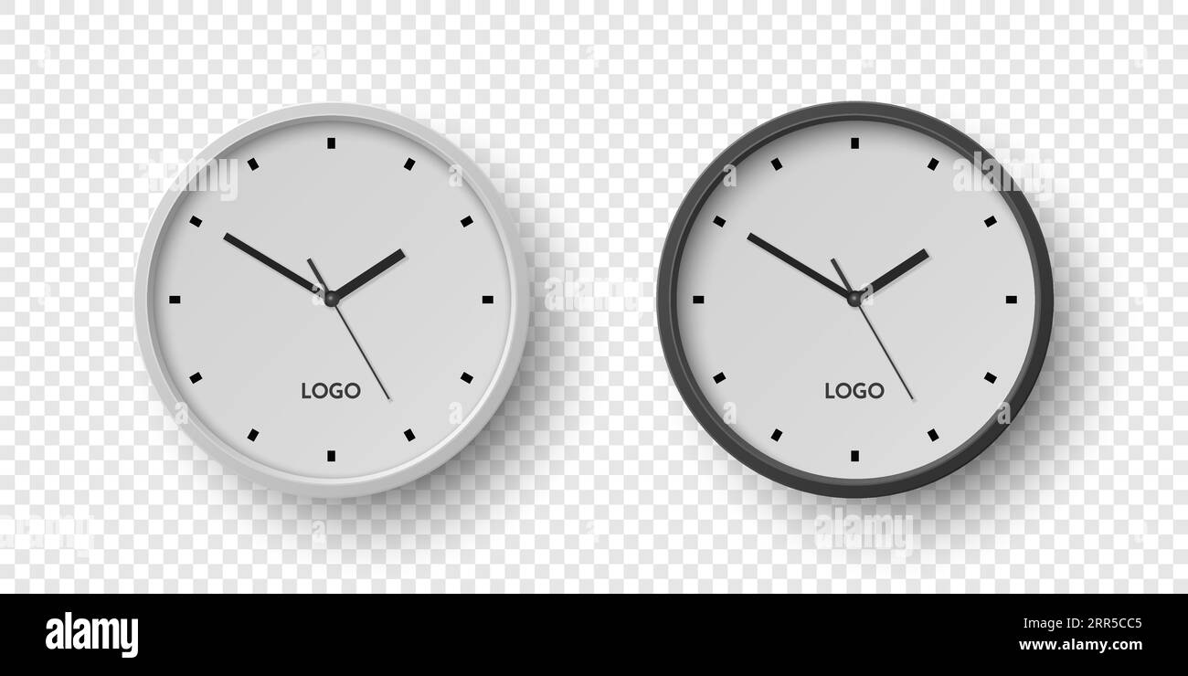 Vector 3d Reloj De Oficina De Pared Redonda Con Reloj Blanco Dial Set Closeup Aislado Relojes