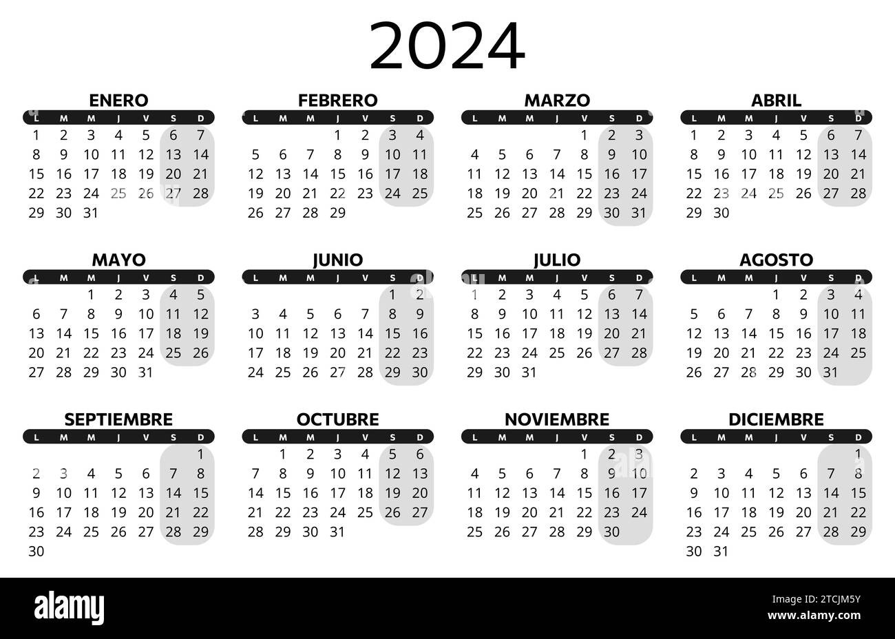 Calendario 2024 español Imágenes vectoriales de stock - Página 2 - Alamy