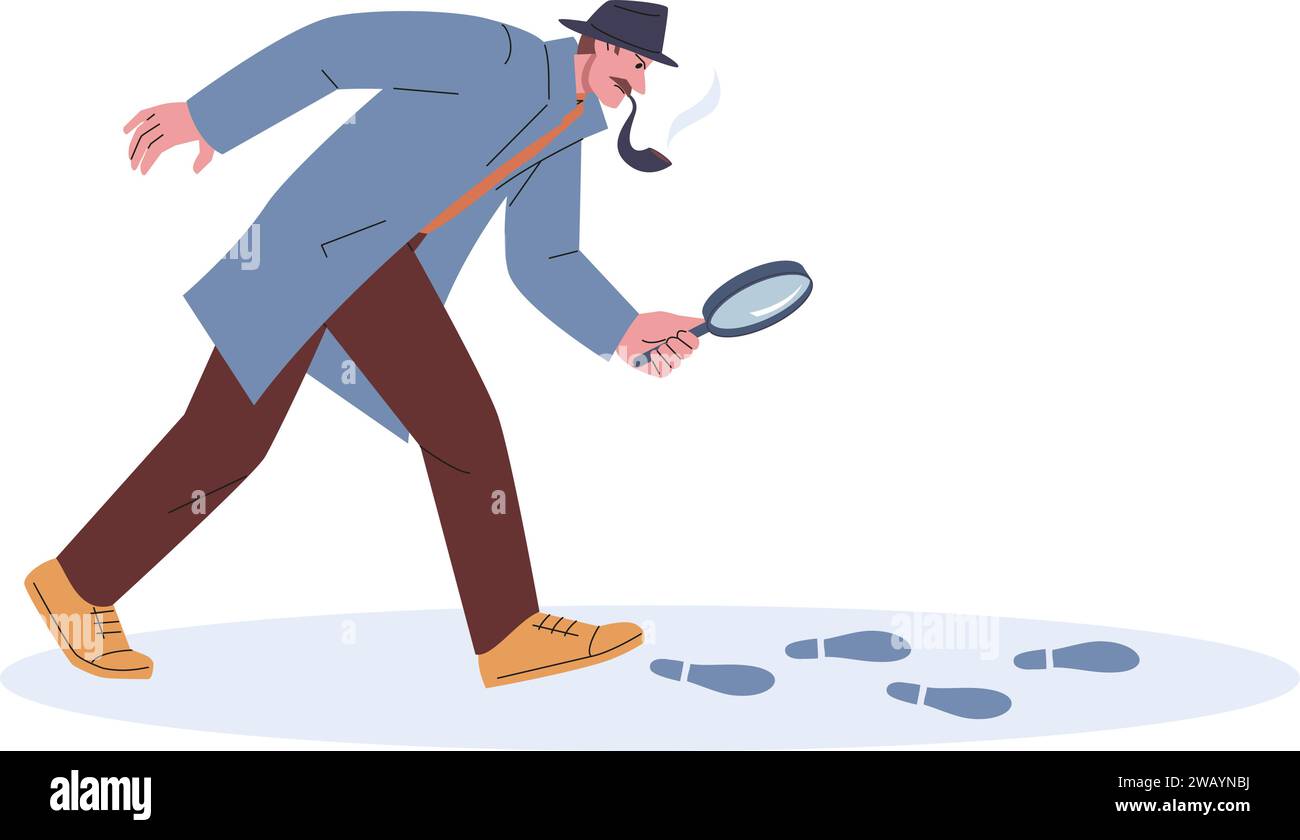 Detective privado mirando huellas a través de lupa. El agente sigue a ...