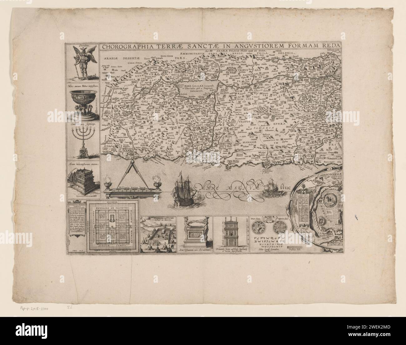 Mapa de Tierra Santa, parte izquierda, Cornelis Galle (I) (posible), en ...