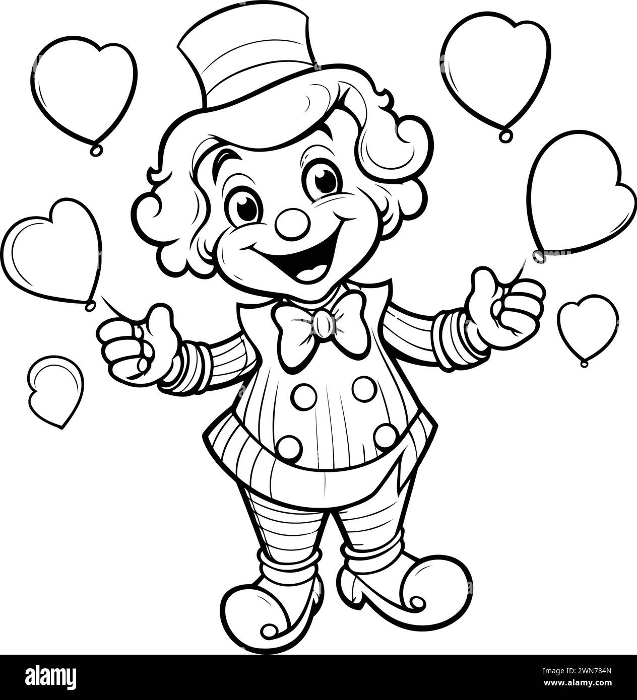 Página para colorear Esquema de payaso de dibujos animados con globos ...