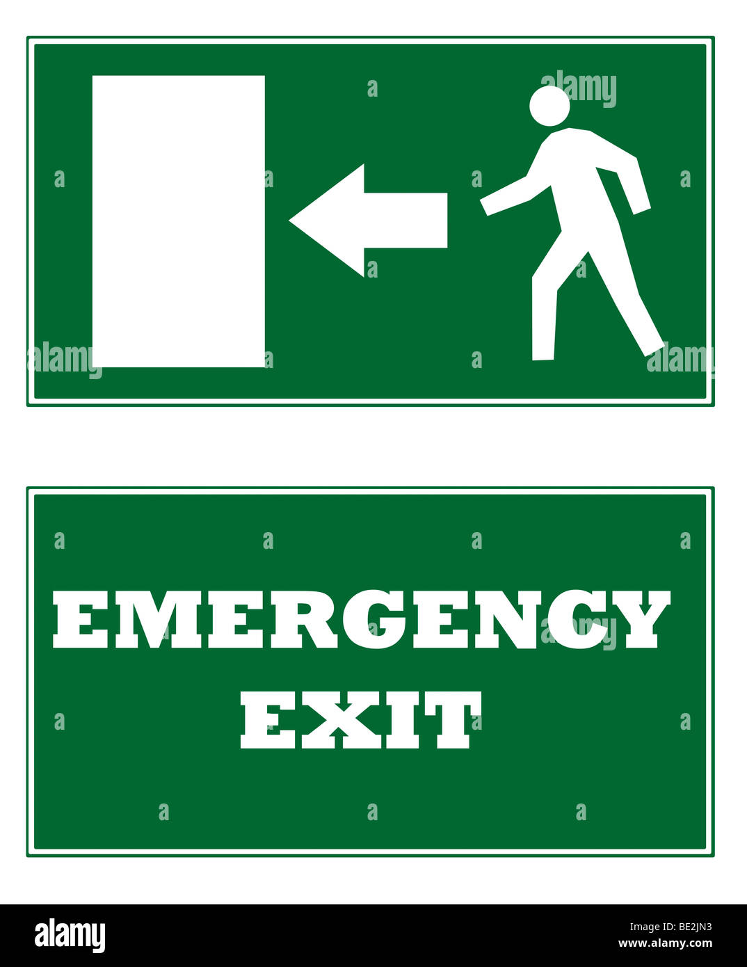 Dos señales de salida de emergencia, aislado sobre fondo blanco ... Dos señales de salida de emergencia, aislado sobre fondo blanco ...
