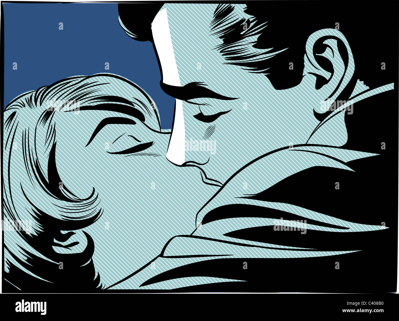 Un Cómic De Estilo Retro Ilustración De Una Pareja Besándose Fotografía
