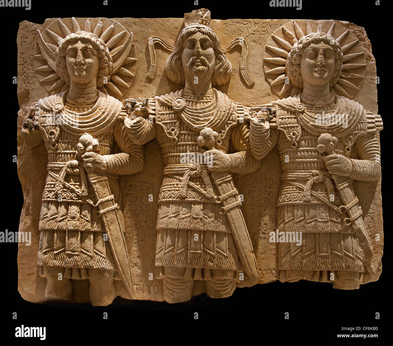 El dios de la luna Aglibol y a su izquierda al dios solar Malakbel ...