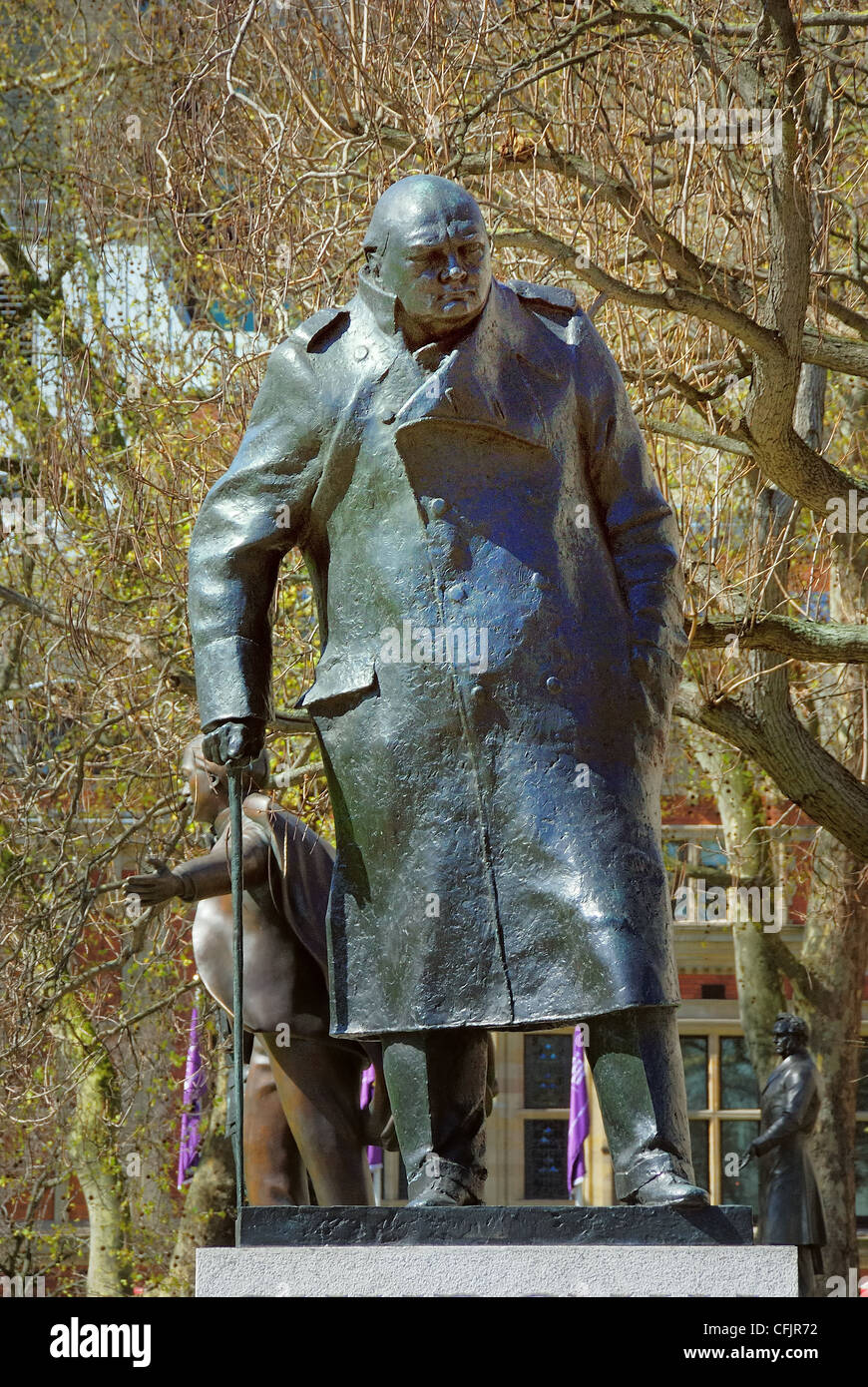 Londres La Estatua De Winston Churchill En Frente De La Cámara De Los