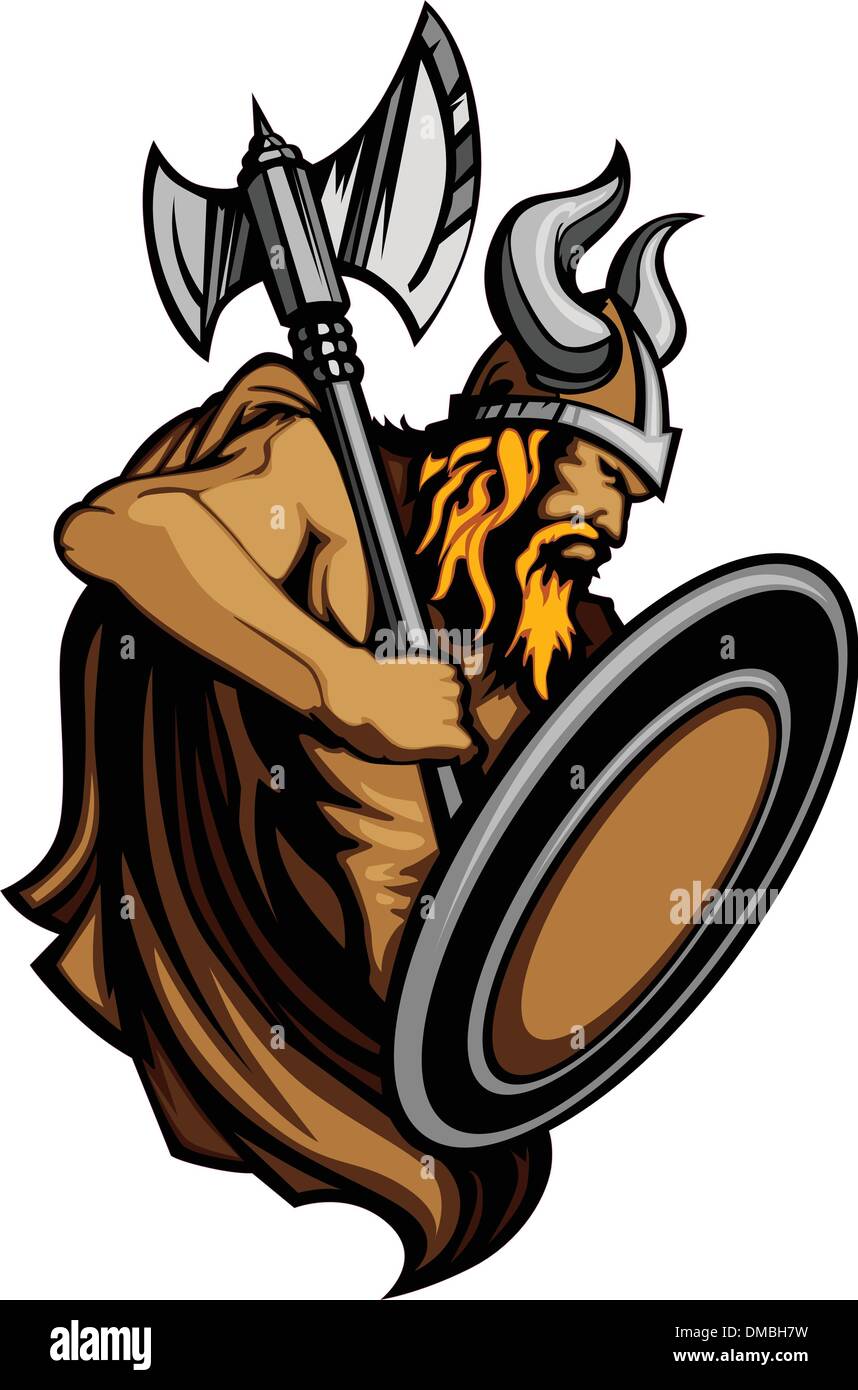 Mascota Norseman Vikingo Con Hacha Y Escudo De Dibujos Animados Imagen | My XXX Hot Girl