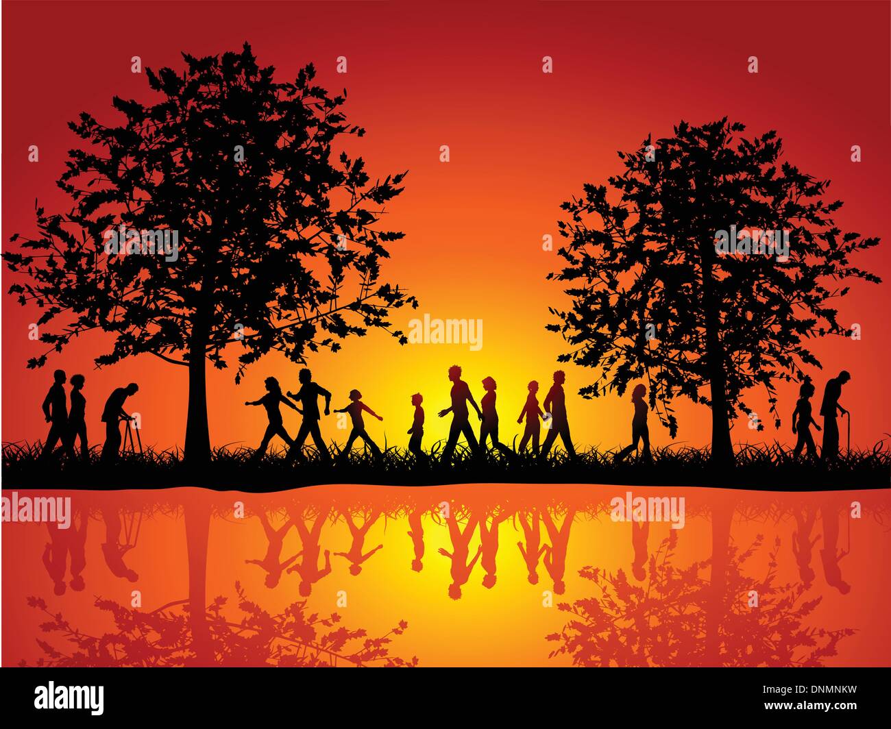 Silhouettes People Walking Sunset Imágenes Vectoriales De Stock Alamy