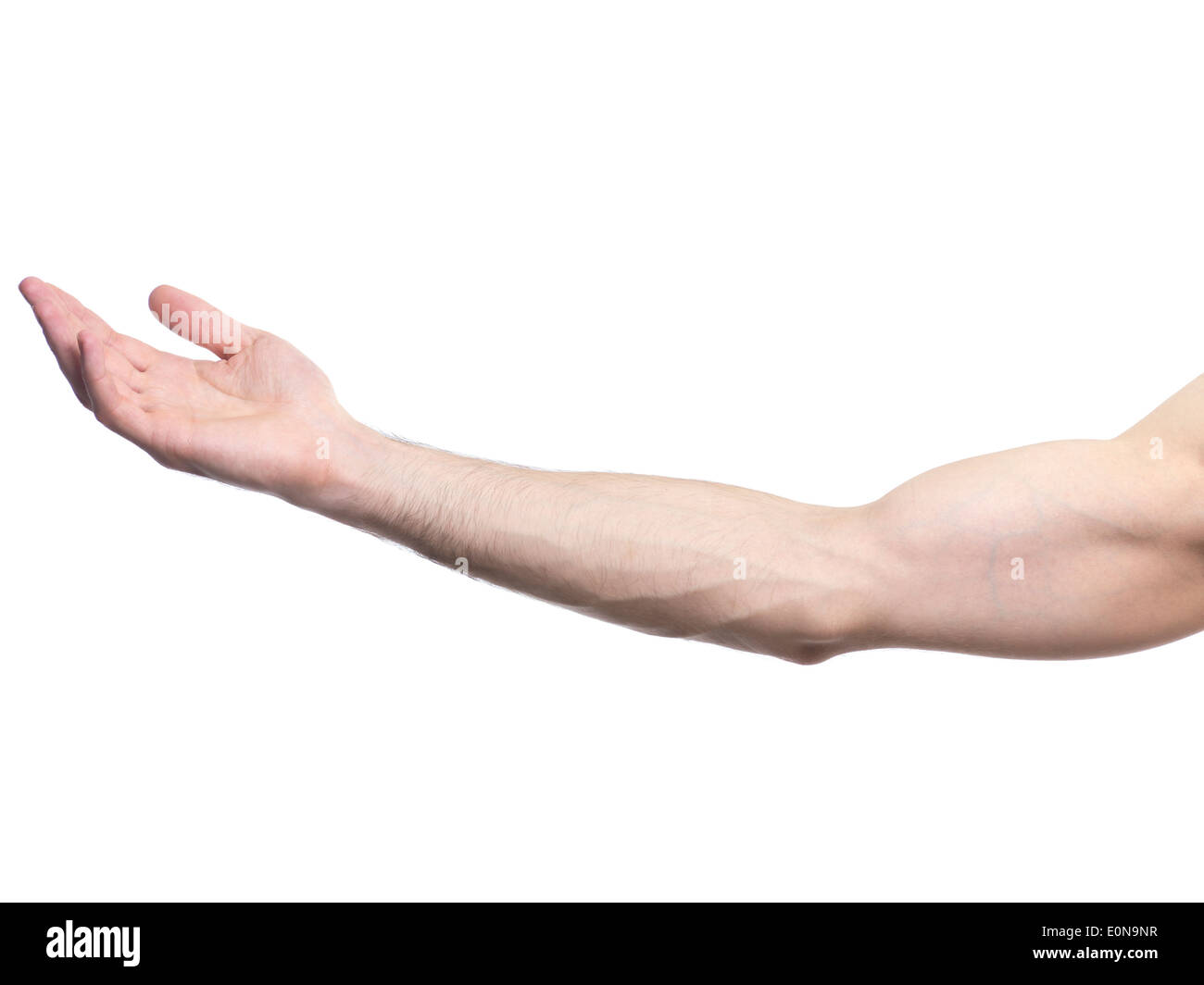 Macho Con El Brazo Extendido Abra Palm Aislado Sobre Fondo Blanco