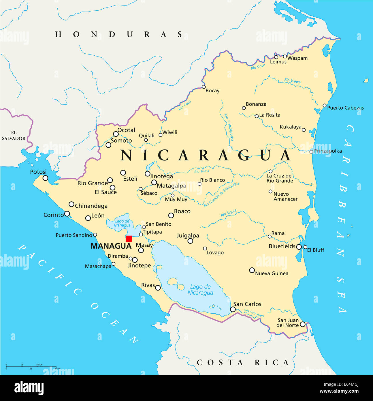 Political Map Of Nicaragua