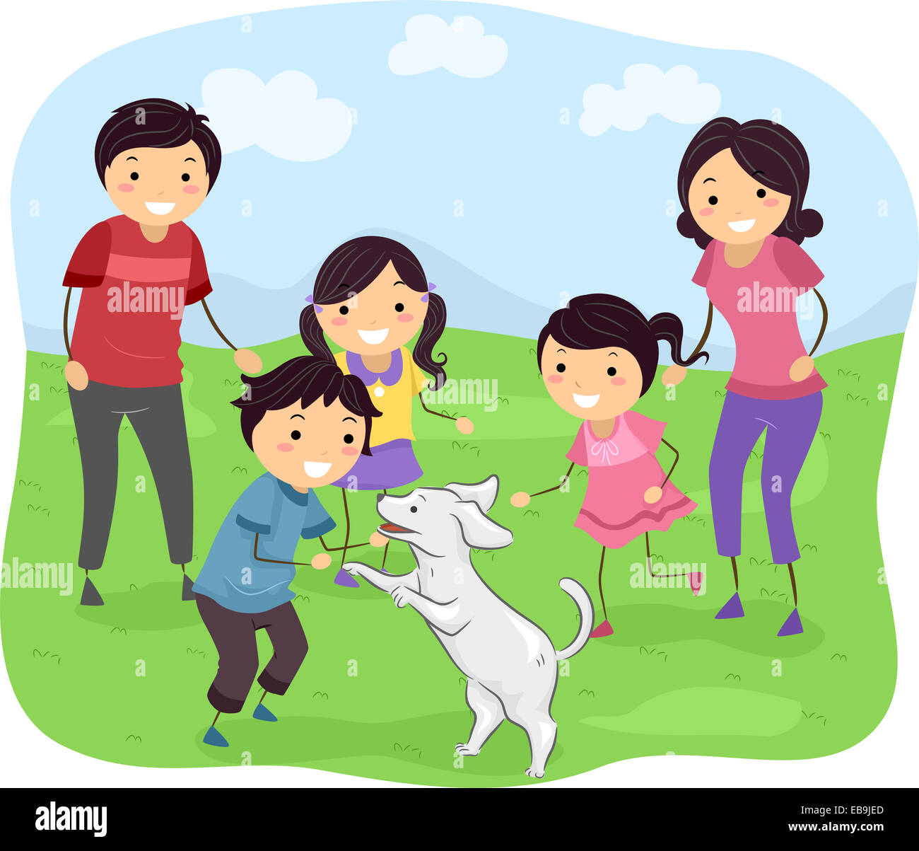 Familia De Dibujos Animados De 4 Dos Hijas Y Un Perro