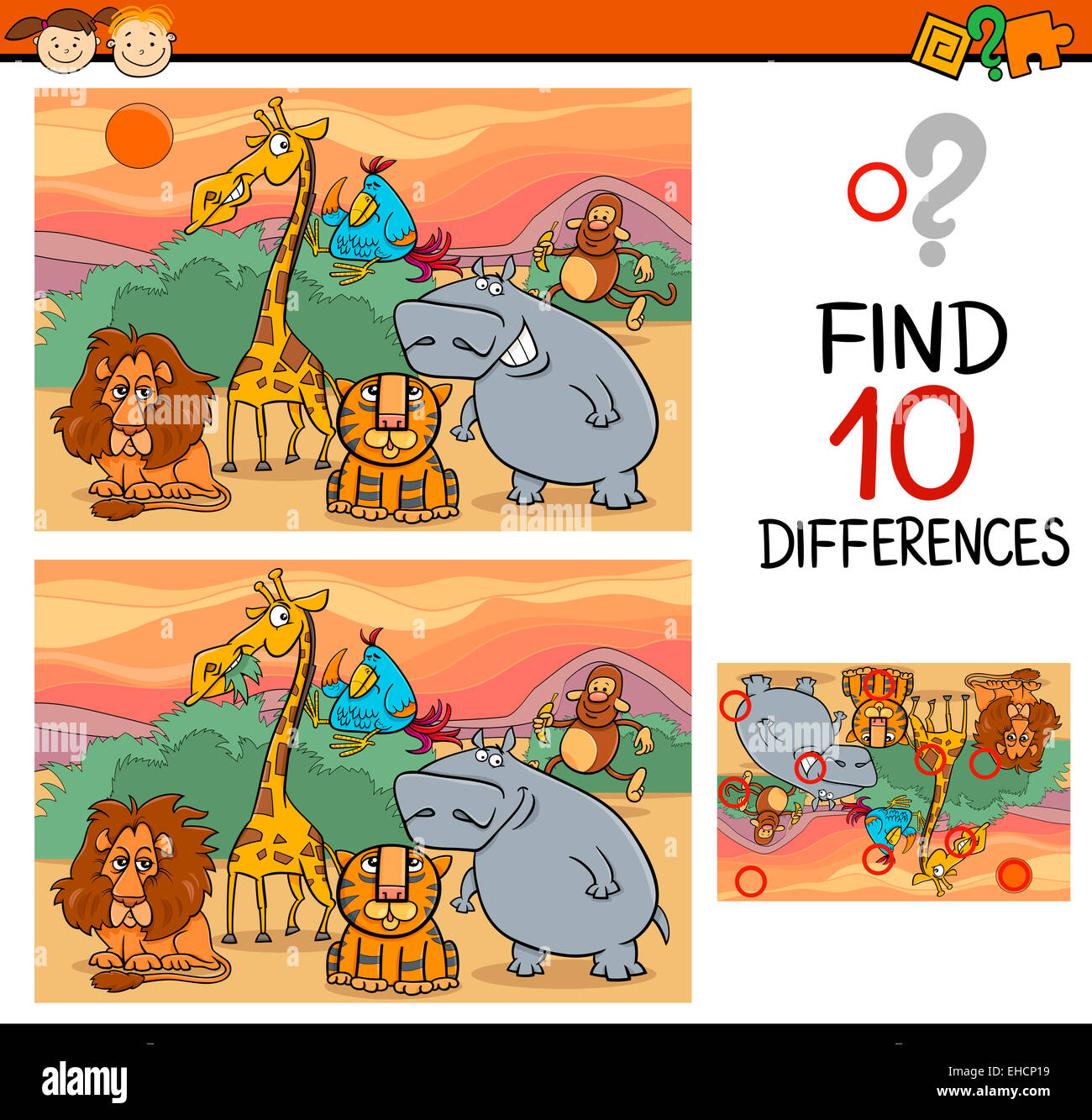 Ilustración De Dibujos Animados De Encontrar Diferencias Juego